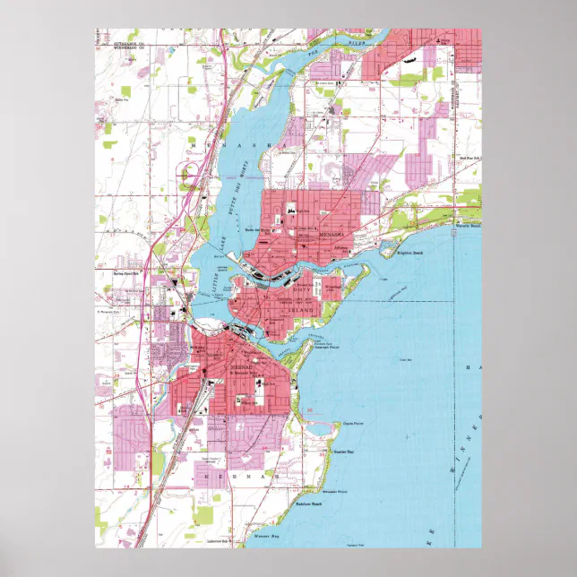 Vintage Map of Neenah Wisconsin (1955) Poster | Zazzle
