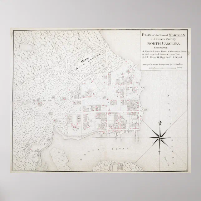 Vintage Map of New Bern NC (1769) Poster | Zazzle