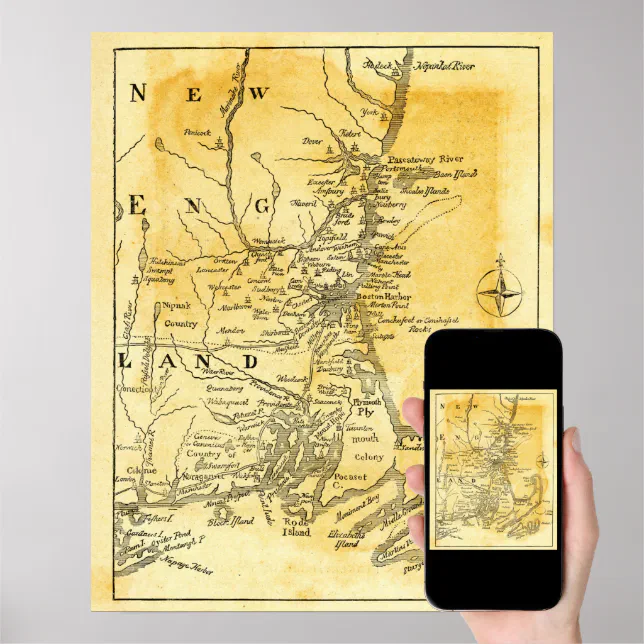 Vintage Map of New England Poster | Zazzle