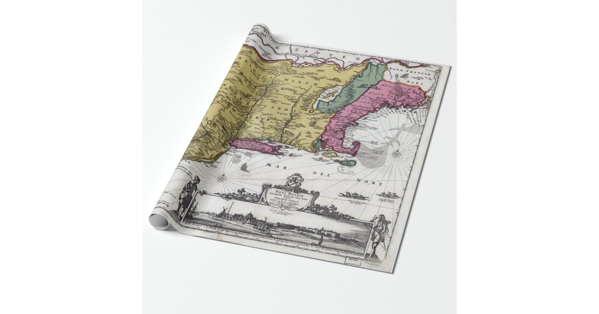 Vintage Map of New England Wrapping Paper | Zazzle