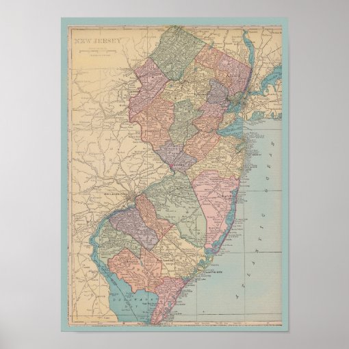 Vintage Map of New Jersey Poster | Zazzle