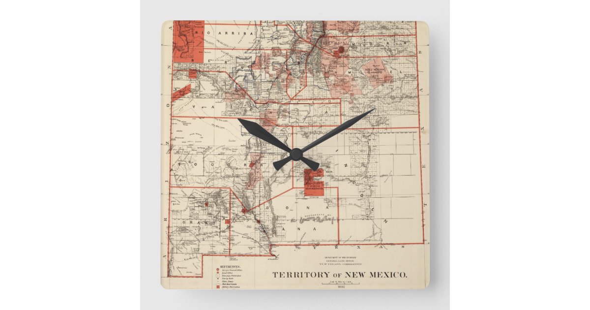 Vintage Map of New Mexico (1882) Square Wall Clock | Zazzle