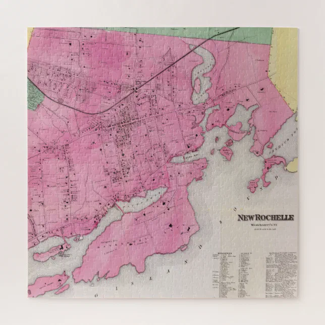 Vintage Map of New Rochelle NY (1868) Jigsaw Puzzle | Zazzle