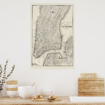 Vintage Map of New York & Brooklyn, 1860 Poster | Zazzle