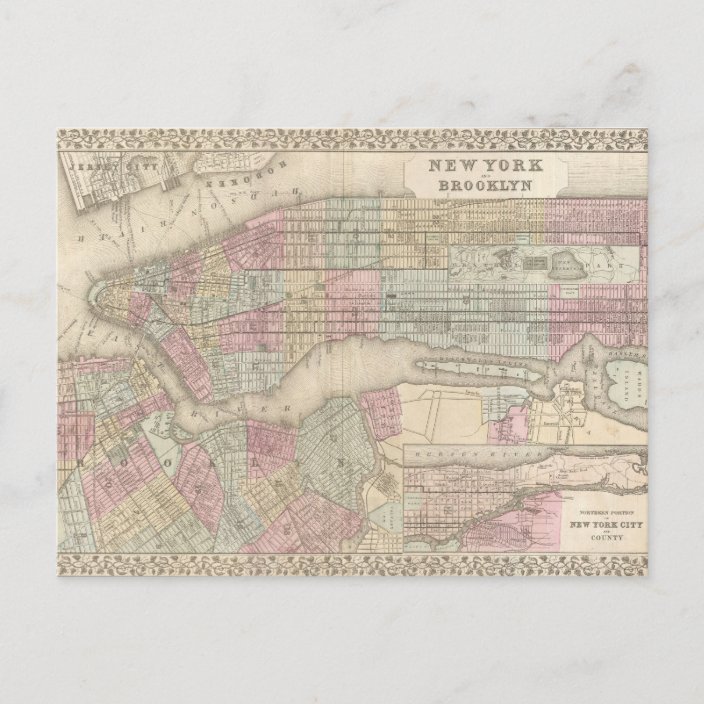 Vintage Map of New York City / Brooklyn Postcard | Zazzle.com