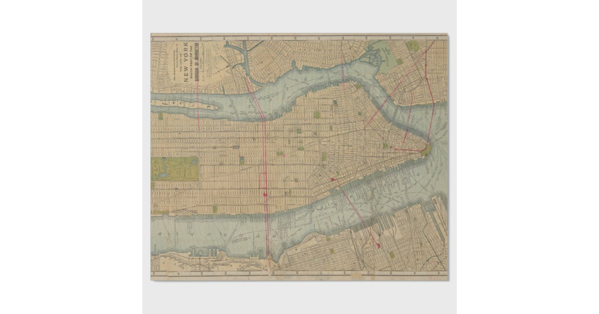 Vintage Map of New York City Manhattan Wrapping Paper | Zazzle