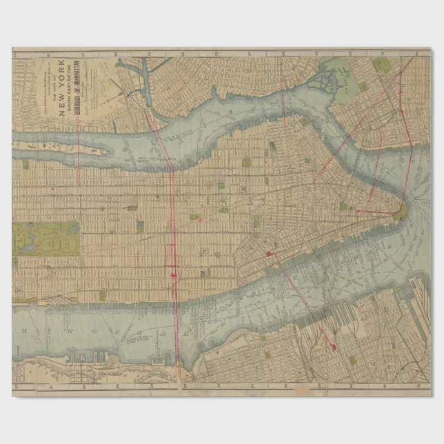 Vintage Map of New York City Manhattan Wrapping Paper | Zazzle