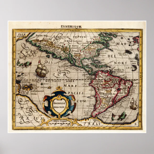 Vintage Map of North and South America 1700 Poster | Zazzle