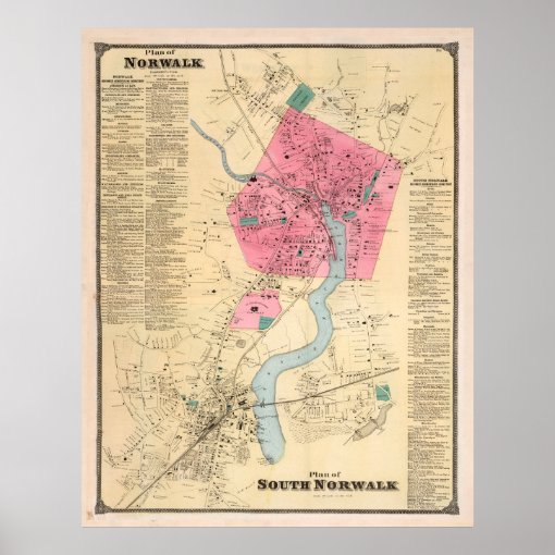 Vintage Map of Norwalk CT (1867) Poster | Zazzle