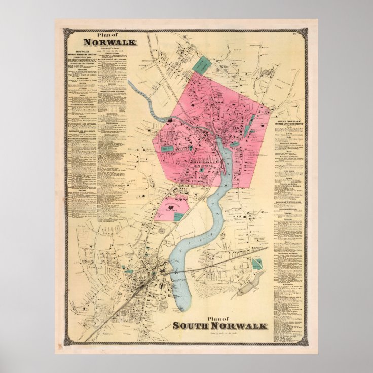 Vintage Map of Norwalk CT (1867) Poster | Zazzle