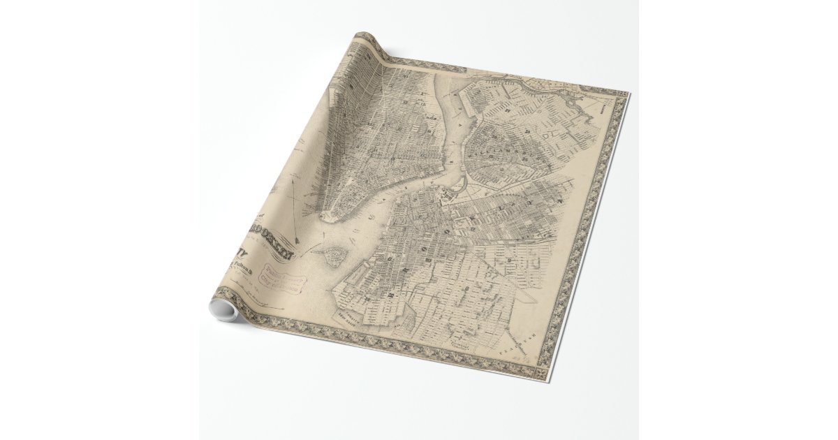 Vintage Map of NYC and Brooklyn (1855) Wrapping Paper | Zazzle