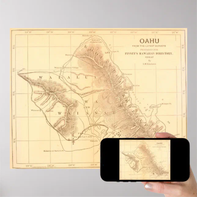 Vintage Map of Oahu Hawaii (1901) Poster | Zazzle