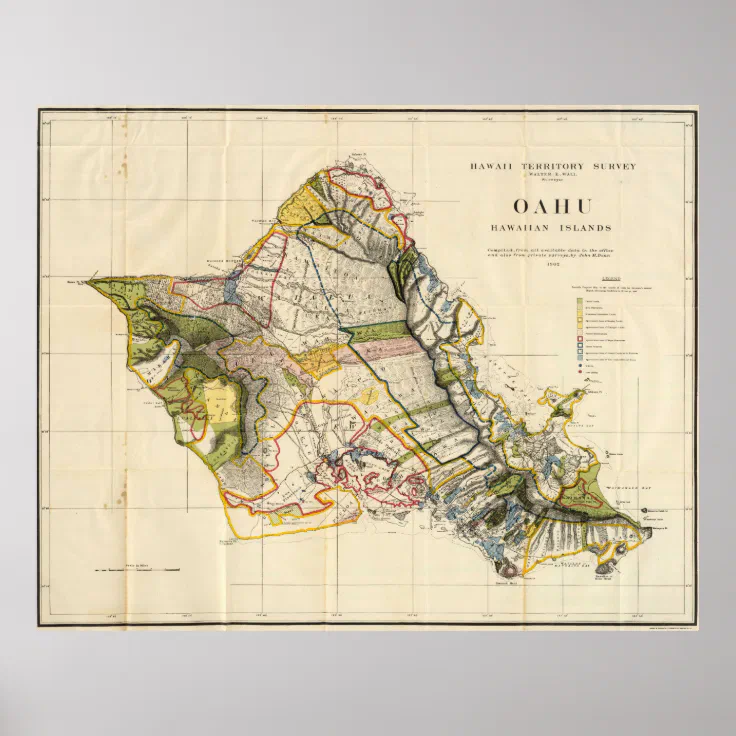 Vintage Map of Oahu Hawaii (1906) Poster | Zazzle