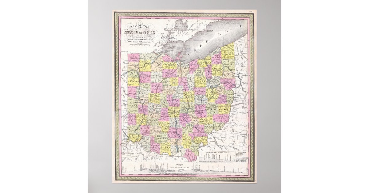 Vintage Map of Ohio, 1850 Poster | Zazzle