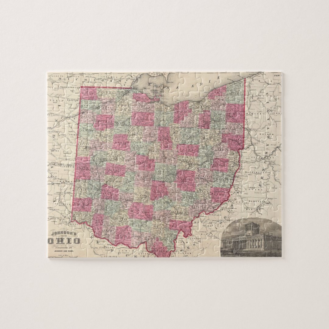 Vintage Map of Ohio (1864) Jigsaw Puzzle | Zazzle