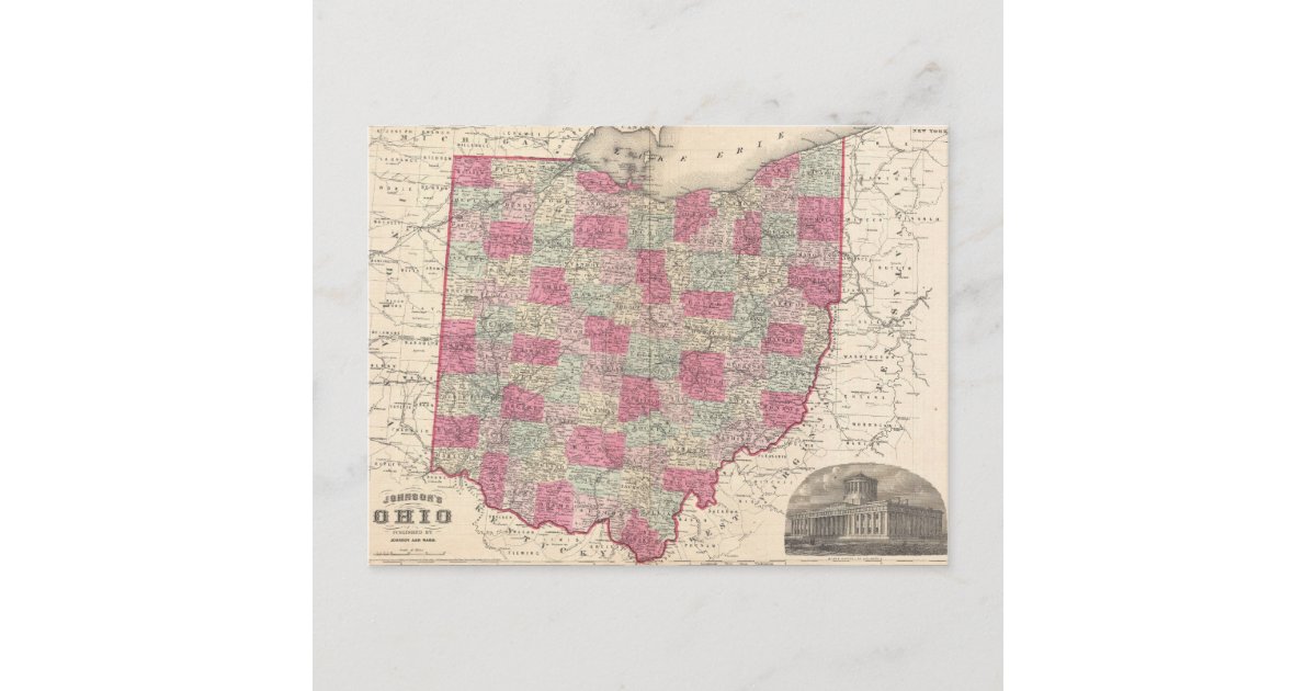 Vintage Map of Ohio (1864) Postcard | Zazzle