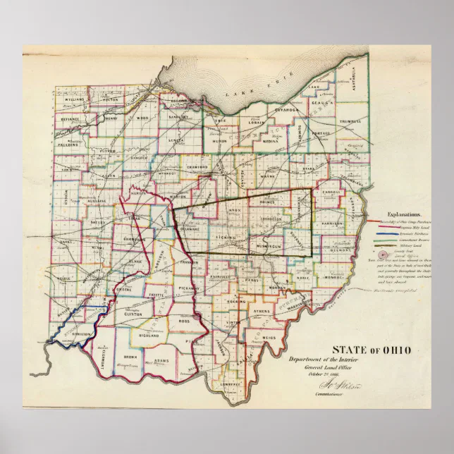 Vintage Map of Ohio (1866) Poster | Zazzle