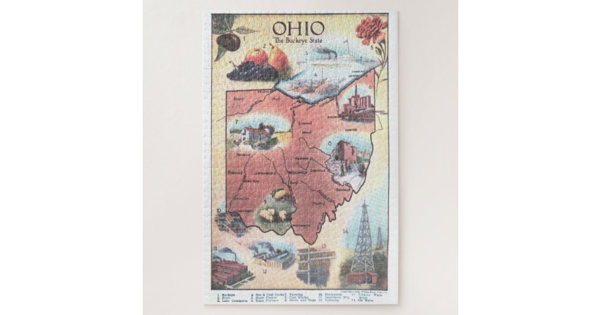 Vintage Map of Ohio (1921) Jigsaw Puzzle | Zazzle