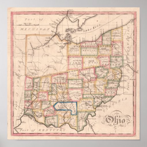 Vintage Map of Ohio Poster | Zazzle