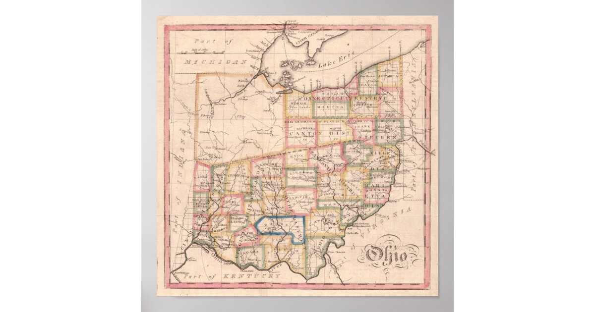 Vintage Map of Ohio Poster | Zazzle