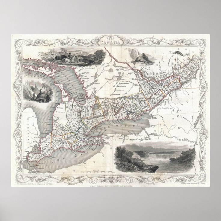 Vintage Map of Ontario Canada (1850) Poster | Zazzle