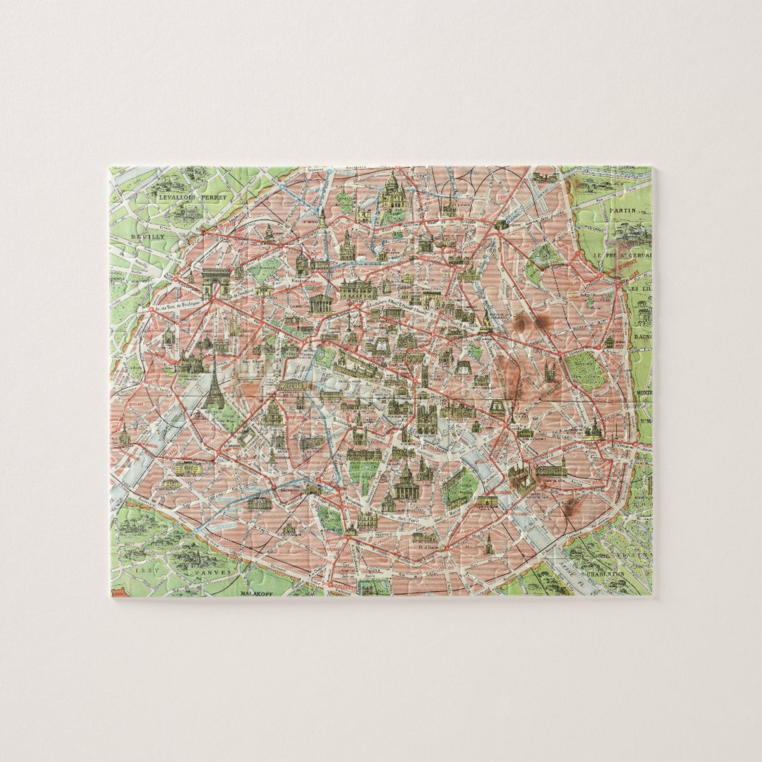 Vintage Map of Paris (1920) Jigsaw Puzzle | Zazzle