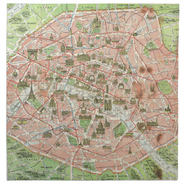 Vintage Map of Paris (1920) Napkin | Zazzle