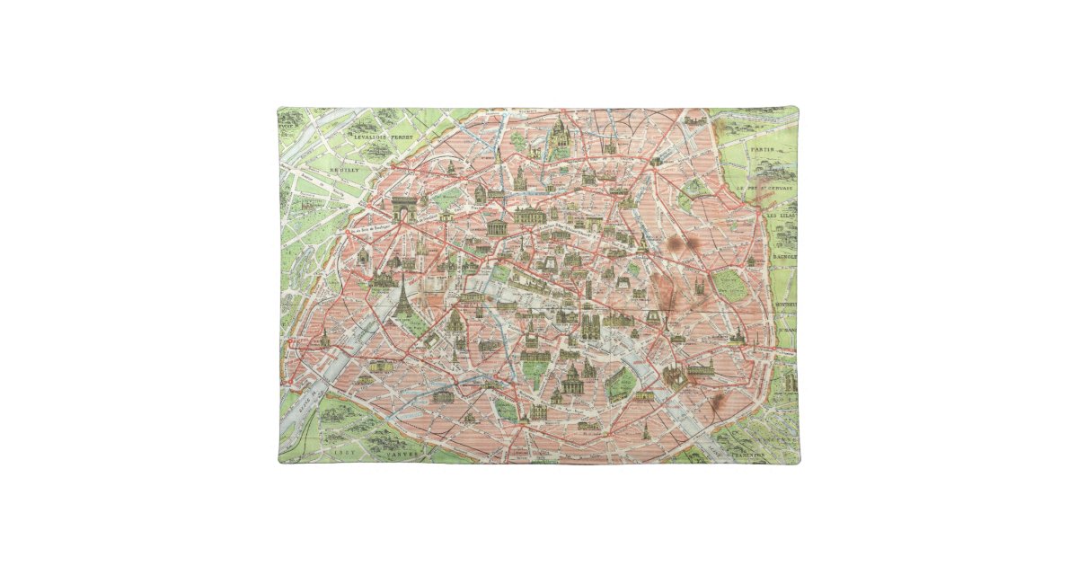 Vintage Map of Paris (1920) Placemat | Zazzle