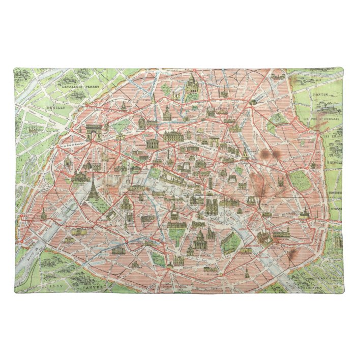 Vintage Map of Paris (1920) Placemat | Zazzle.com
