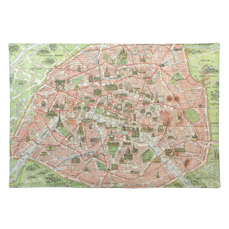 Vintage Map of Paris (1920) Placemat | Zazzle