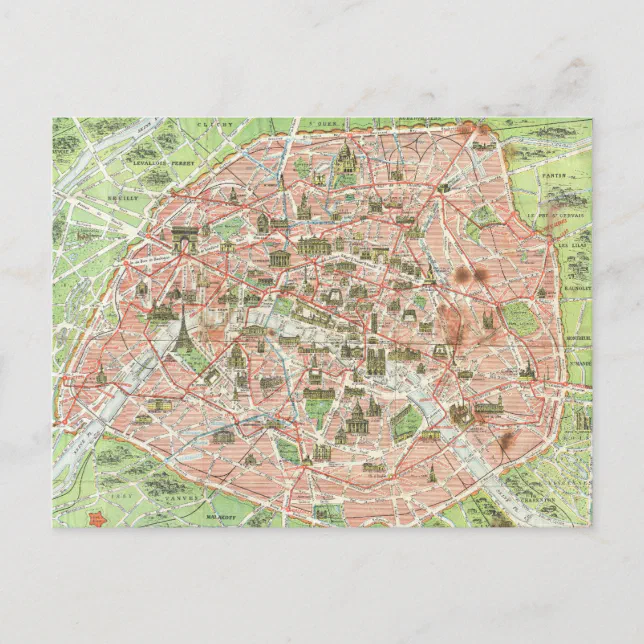 Vintage Map of Paris (1920) Postcard | Zazzle