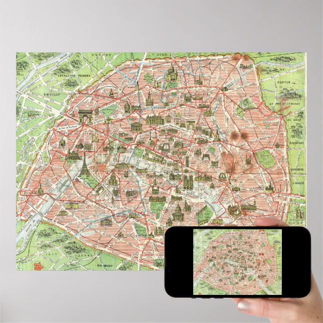 Vintage Map of Paris (1920) Poster | Zazzle