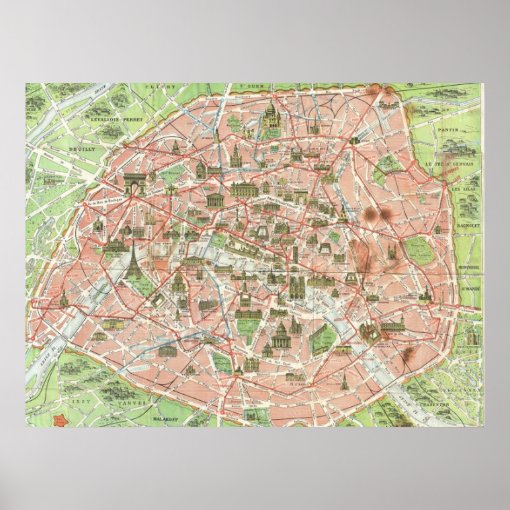 Vintage Map of Paris (1920) Poster | Zazzle