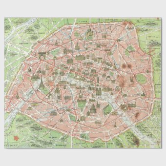 Vintage Map of Paris (1920) Wrapping Paper | Zazzle
