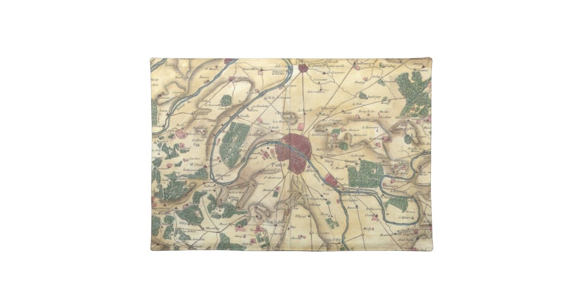 Vintage Map of Paris and Surrounding Areas (1780) Cloth Placemat | Zazzle