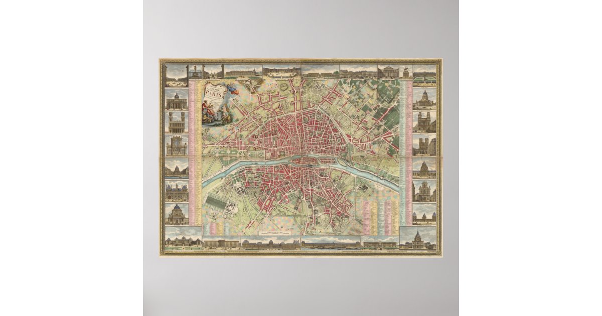 Vintage Map of Paris France (1784) Poster | Zazzle