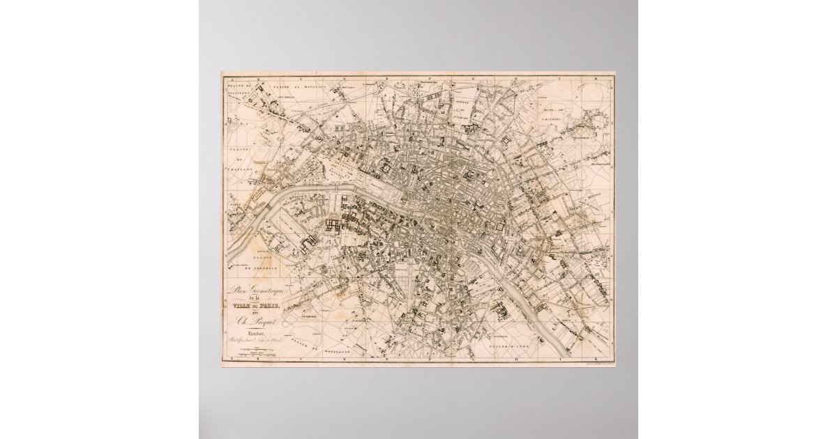 Vintage Map of Paris France (1825) Poster | Zazzle