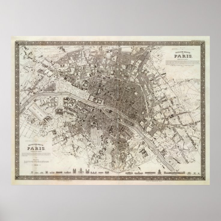 Vintage Map of Paris France (1860) Poster | Zazzle