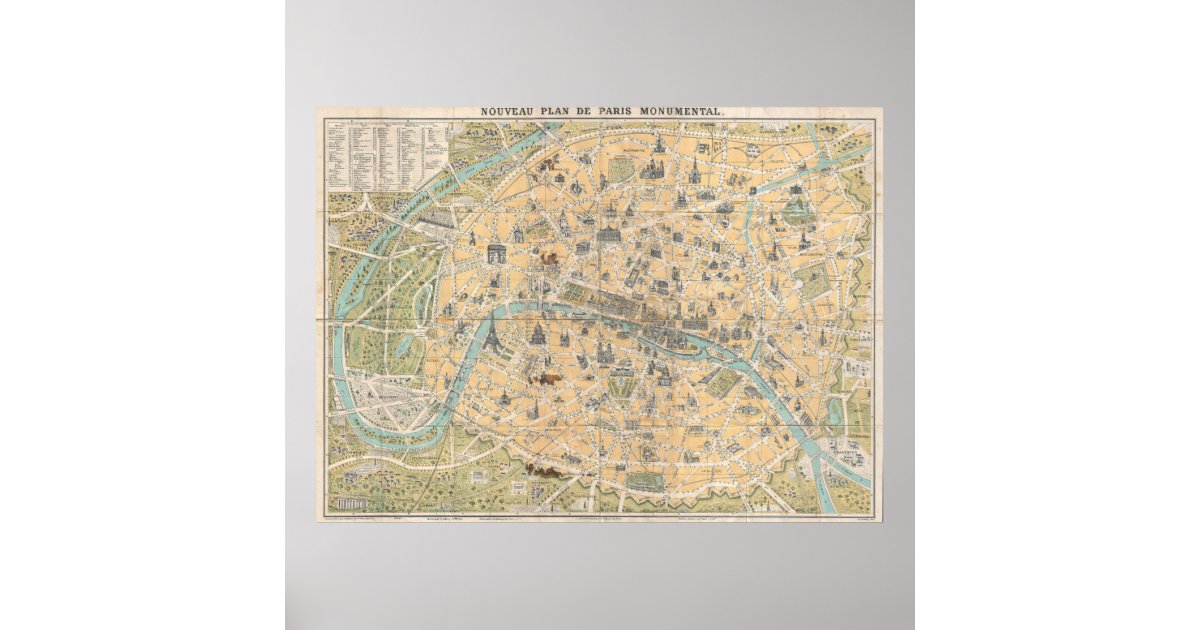 Vintage Map of Paris France (1890) Poster | Zazzle
