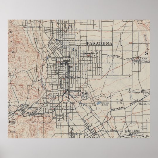 Vintage Map of Pasadena California (1894) Poster | Zazzle