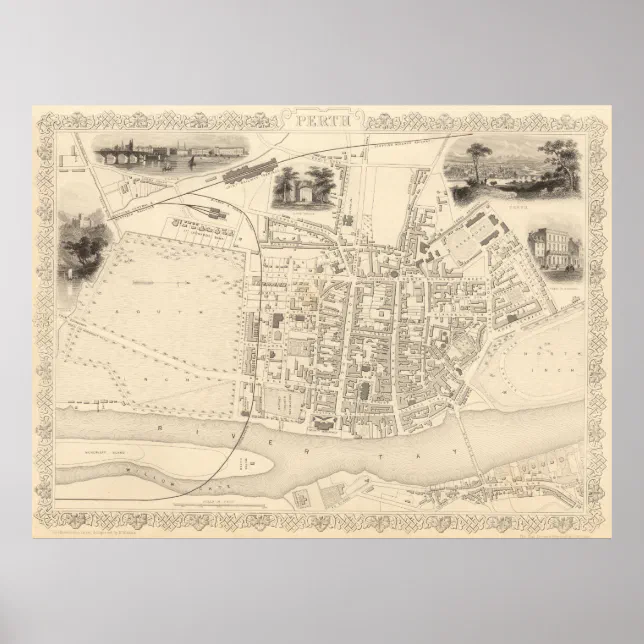 Vintage Map of Perth Scotland (1851) Poster | Zazzle