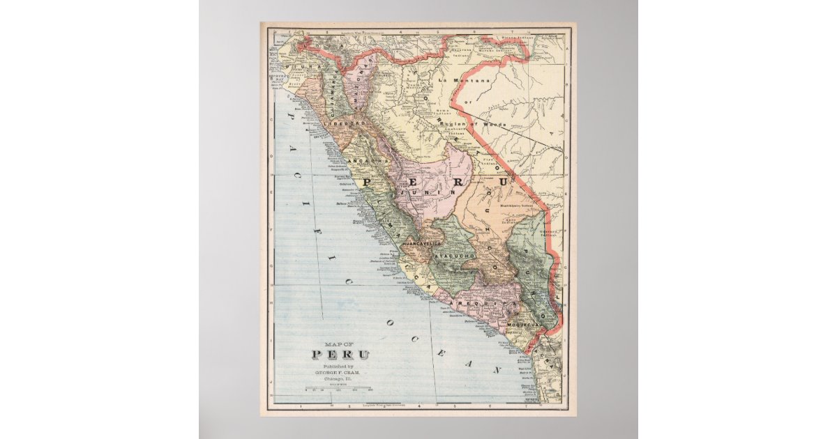 Vintage Map of Peru (1901) Poster | Zazzle