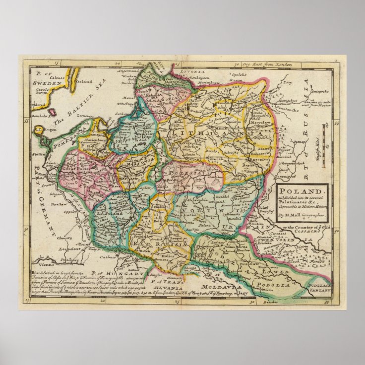 Vintage Map of Poland (1736) Poster | Zazzle