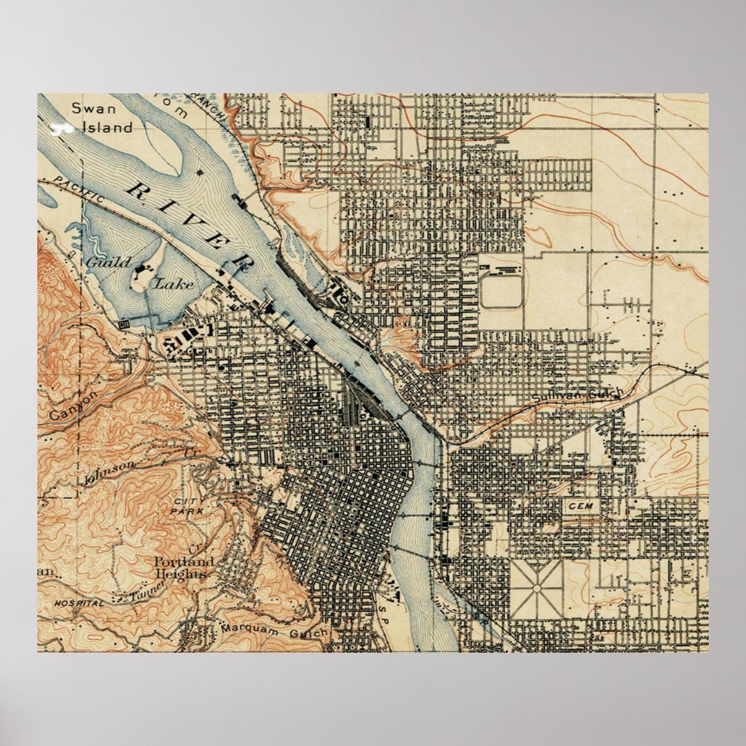 Vintage Map of Portland Oregon (1896) Poster | Zazzle