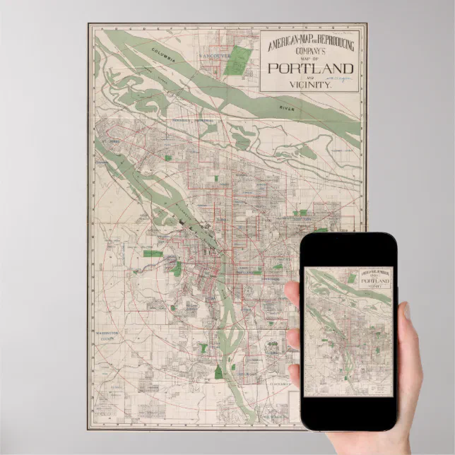 Vintage Map of Portland Oregon (1912) Poster | Zazzle
