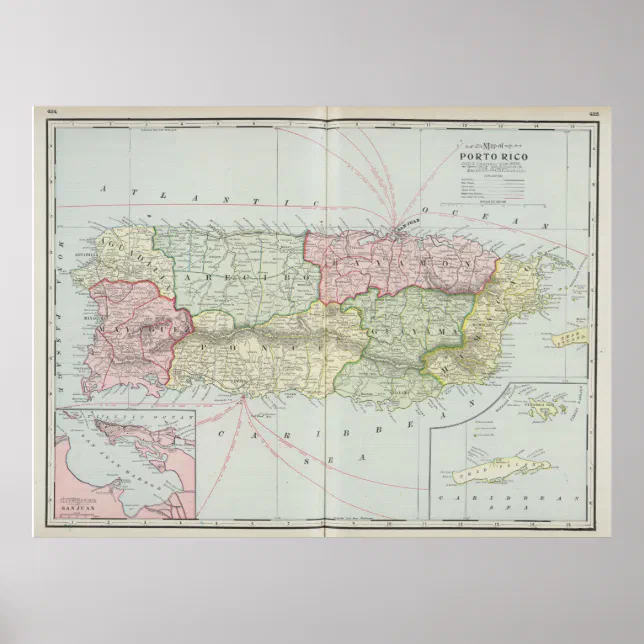 Vintage Map of Puerto Rico (1901) Poster | Zazzle