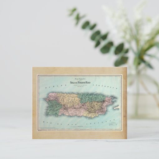 Vintage Map of Puerto Rico Postcard | Zazzle
