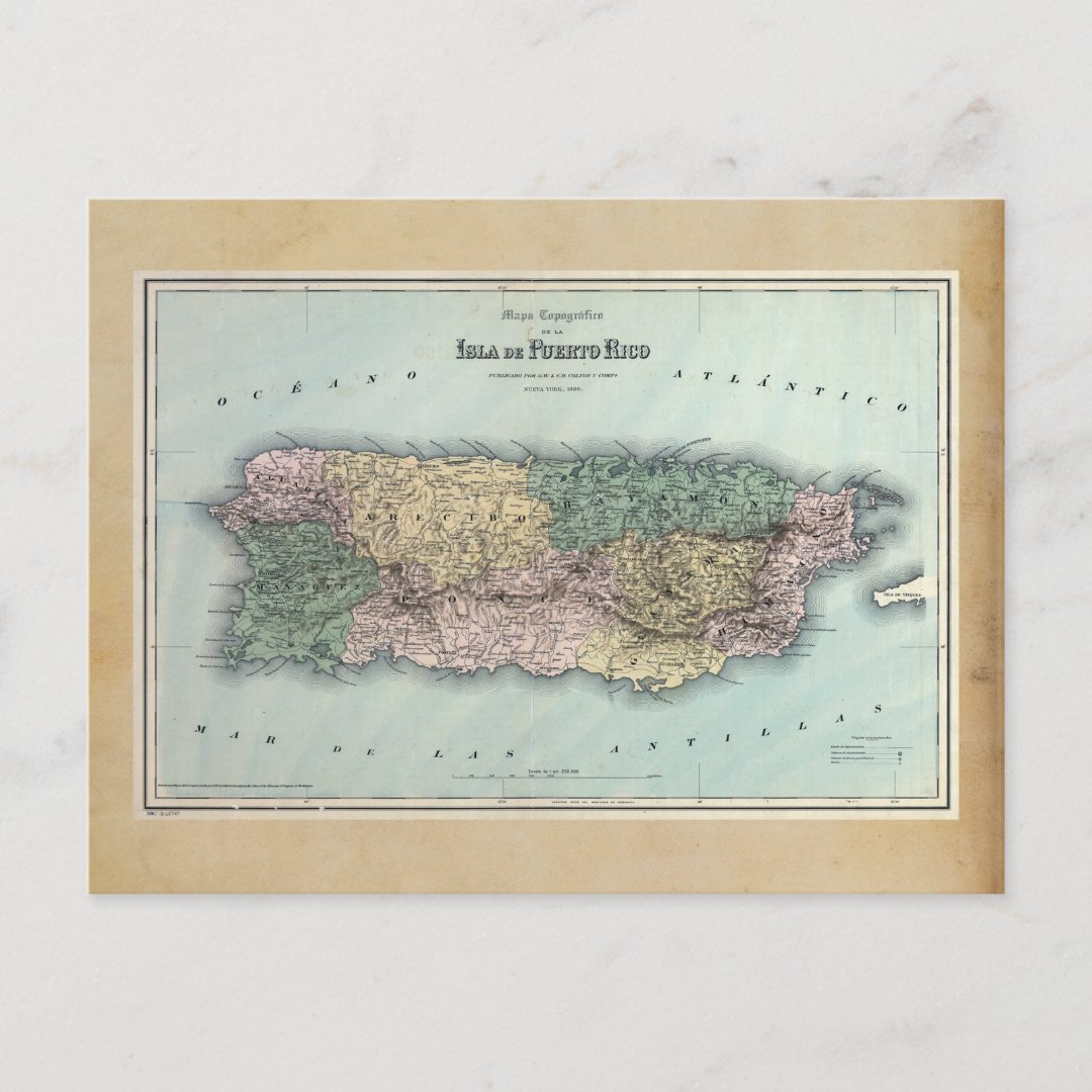 Vintage Map of Puerto Rico Postcard | Zazzle