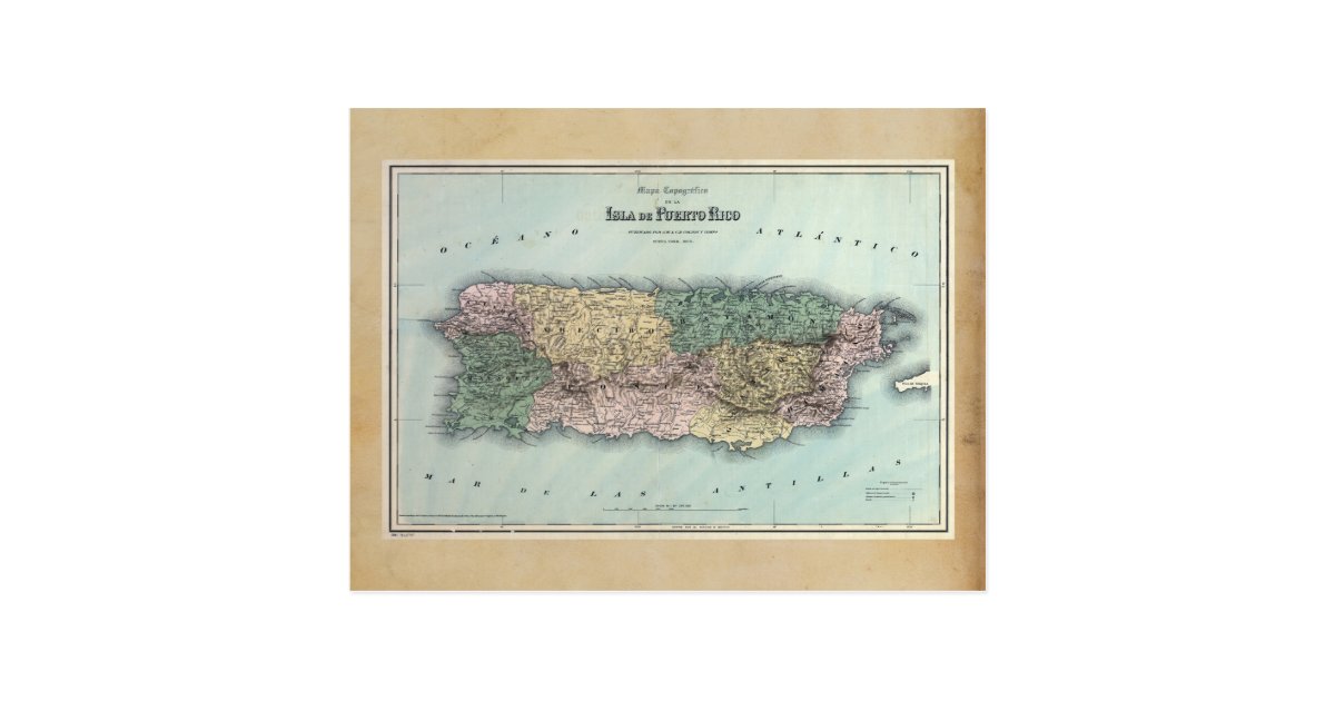 Vintage Map of Puerto Rico Postcard | Zazzle.com