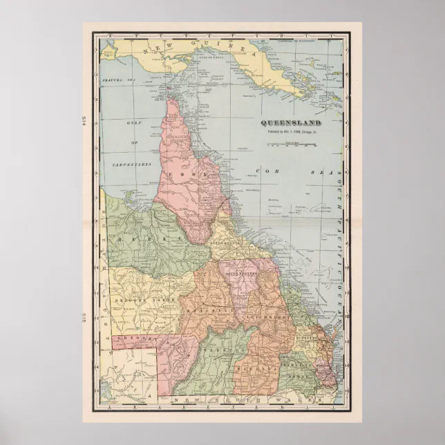 Vintage Map of Queensland Australia (1901) Poster | Zazzle